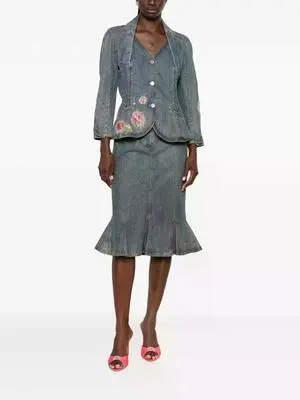 Dior Floral Patchwork Denim Jacket And Skirt Set