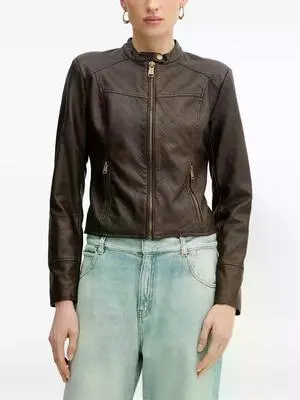 Guess Monogram-embossed Band-collar Jacket - Brown