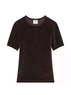 COURREGES Velvet T-shirt With Embroidered Logo - Brown