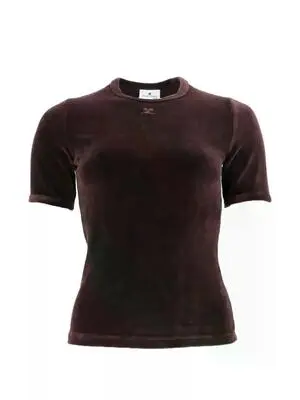 COURREGES Velvet T-shirt With Embroidered Logo - Brown