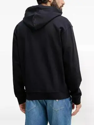 Guess Logo Embroidered Zip-up Hoodie - Black