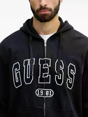 Guess Logo Embroidered Zip-up Hoodie