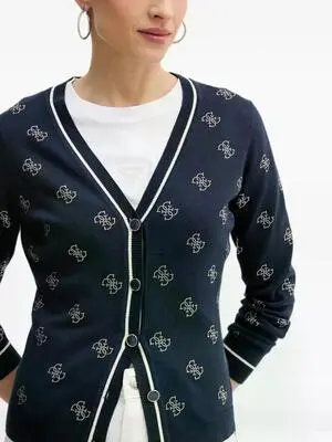 Guess Crystal Embellished Logo Print Cardigan