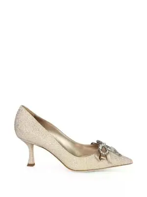 JIMMY CHOO Auria 70 Crystal Embellished Bow Detail Pumps - Neutrals