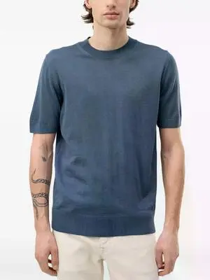 BOSS Short-sleeve Ribbed-trim Sweater - Blue