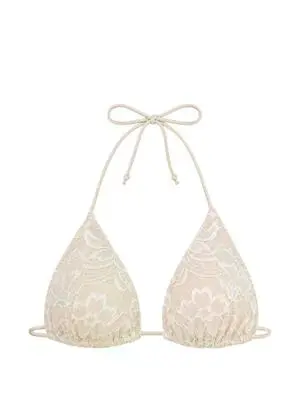 MC2 SAINT BARTH Lace Overlay Triangle Bikini Top - Neutrals