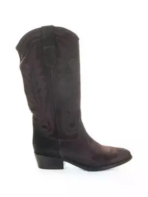 DELDUCA Embroidered Suede Boots - Brown