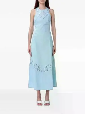 TWINSET Broderie Anglaise Halterneck Maxi Dress - Blue