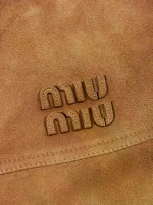 Miu Miu Leather Debossed Logo Bomber Jacket