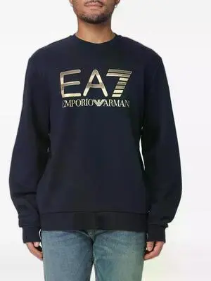 EA7 Logo Print Crew Neck Sweater - Blue