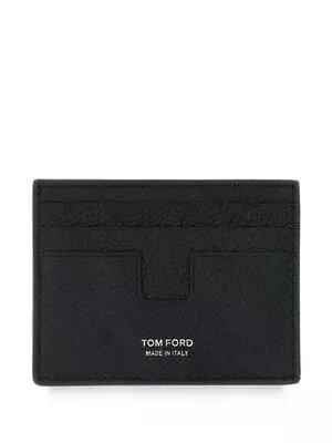 TOM FORD T Line Grain Leather Card Holder - Black