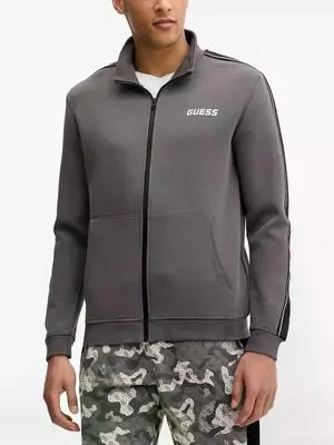 Guess Logo Print Zip-up Sweatshirt - Grey