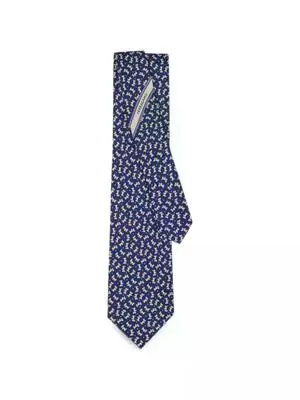 FERRAGAMO Charlie Print Silk Tie - Blue
