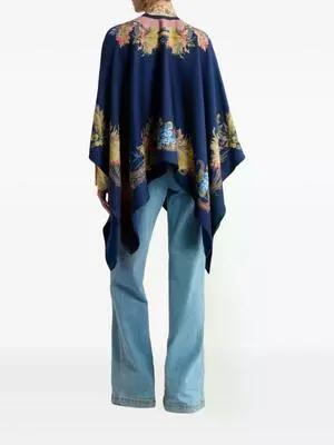 Etro Wool Cape With Placed Floral Paisley Print