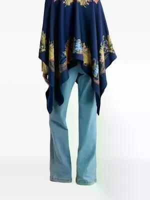 Etro Wool Cape With Placed Floral Paisley Print