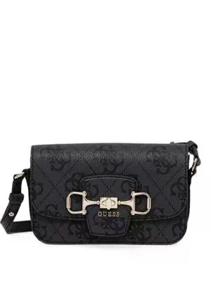 Guess Monogram Pattern Horsebit Detail Crossbody Bag - Black