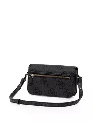 Guess Monogram Pattern Horsebit Detail Crossbody Bag - Black