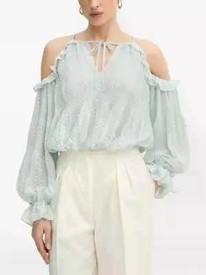 Guess Ruffled Cold-shoulder Blouse - Blue
