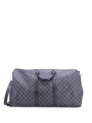 LOUIS VUITTON Keepall Bandouliere Damier Graphite 55 Travel Bag - Black