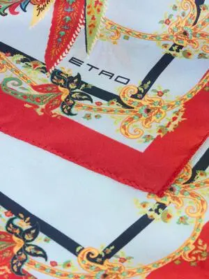 Etro Silk Pocket Square With Parrot And Paisley Print - Blue