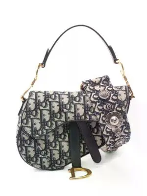 Dior Mini Saddle Oblique Logo Shoulder Bag - Blue