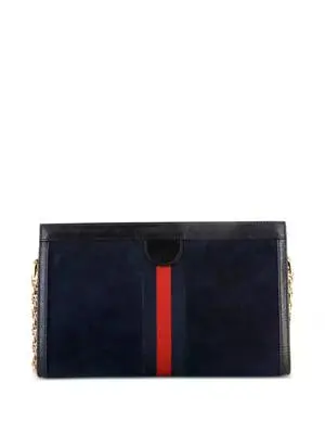 Gucci Ophidia Chain Embroidered Suede Medium Shoulder Bag - Blue