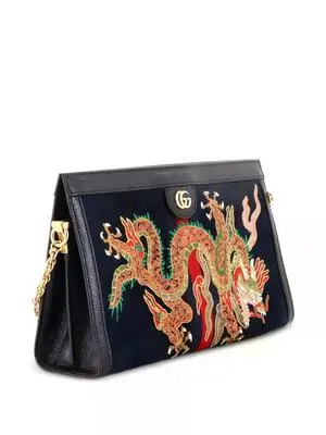Gucci Ophidia Chain Embroidered Suede Medium Shoulder Bag - Blue