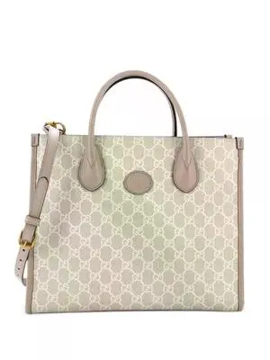 Gucci Interlocking G Tote Gg Coated Canvas And Leather Small Satchel - Neutrals