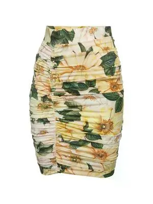 Dolce & Gabbana Floral Print Ruched Mini Skirt - Yellow