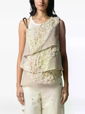 MULLER OF YOSHIOKUBO Asymmetrical Layered Mesh Top - Neutrals