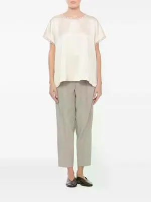 D.exterior Crochet-trim Satin T-shirt