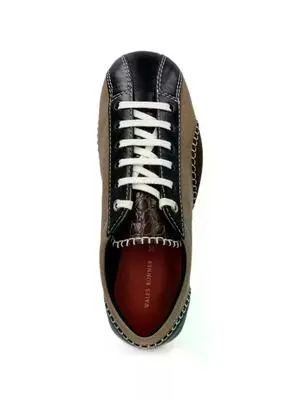 WALES BONNER Paris Contrast-stitch Leather-panelled Sneakers - Neutrals