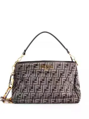 Fendi O'lock Zip Shoulder Bag Zucca Chenille Hobo Bag - Grey