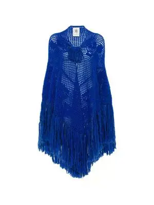 CHIARA IS Peony Crochet-knit Fringed Poncho - Blue