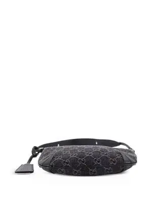 Gucci Horsebit Slim Gg Denim Shoulder Bag With Leather Accents - Black