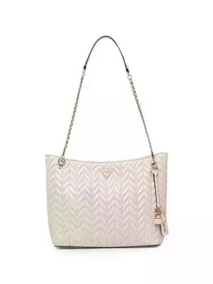 Guess Cheryl Chevron-quilted Padlock Detail Tote Bag - Neutrals