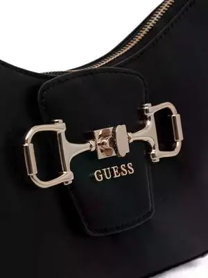 Guess Janie Horsebit Logo-plaque Shoulder Bag - Black