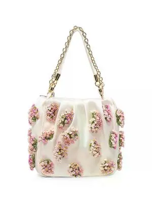 SELF-PORTRAIT Floral Beaded Ruched Shoulder Bag