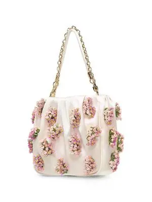 SELF-PORTRAIT Floral Beaded Ruched Shoulder Bag