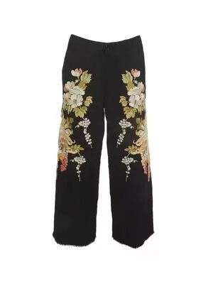 Gucci Floral-embroidered Trousers - Black
