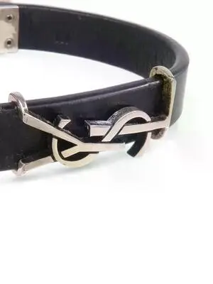 Saint Laurent Logo Appliqué Leather Bracelet