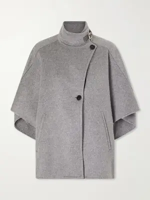 Max Mara Buckled Leather-trimmed Cashmere Cape