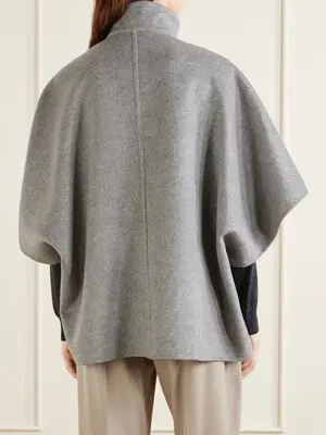 Max Mara Buckled Leather-trimmed Cashmere Cape - Gray
