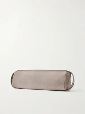Khaite Donna Suede Clutch With Gold Tone Hardware - Gray