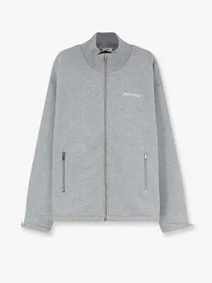 Miu Miu Oversize Cotton Sweatshirt With Zip Closure - Grey