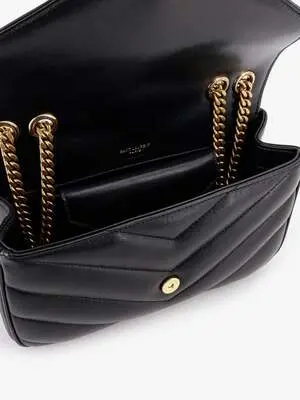 Saint Laurent Loulou Leather Shoulder Bag With Metal Cassandre Logo - Black