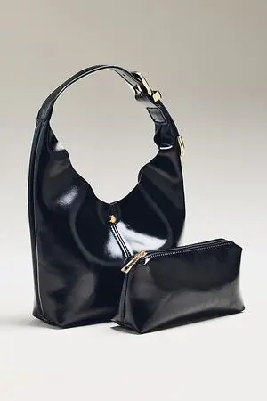 Anthropologie Love Knot Burnished Buckle Mini Slouchy Bag - Black