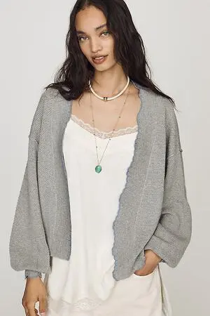 Anthropologie Waffle-knit Scalloped Cardigan - Grey