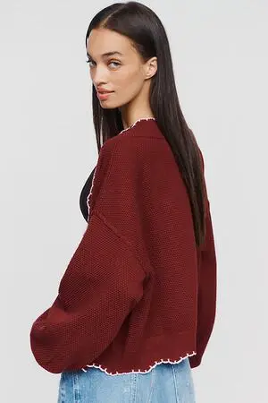 Anthropologie Waffle-knit Scalloped Cardigan - Medium Pink