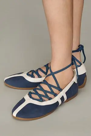 CECILIA NEW YORK Willa Lace-up Flats - Navy